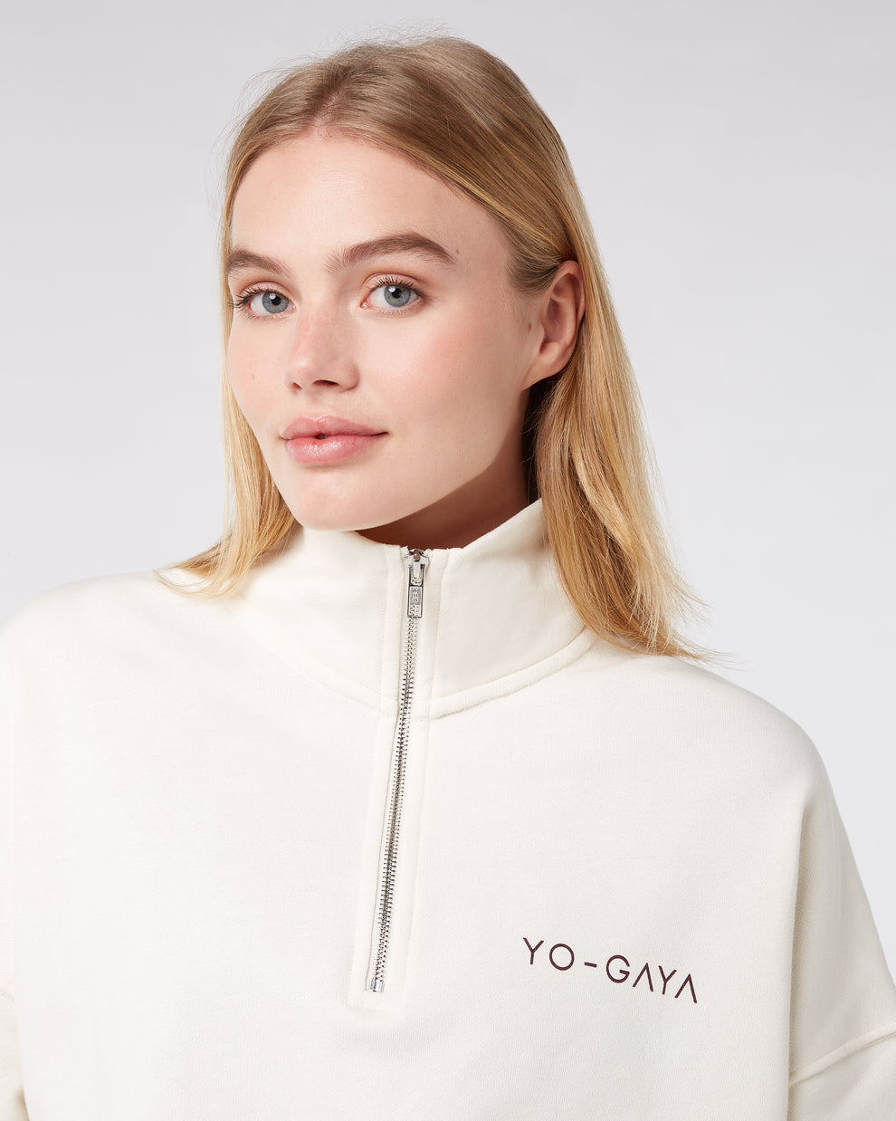 YO-GAYA Quarter Zip Pullover – Oversized Fit – Ivory