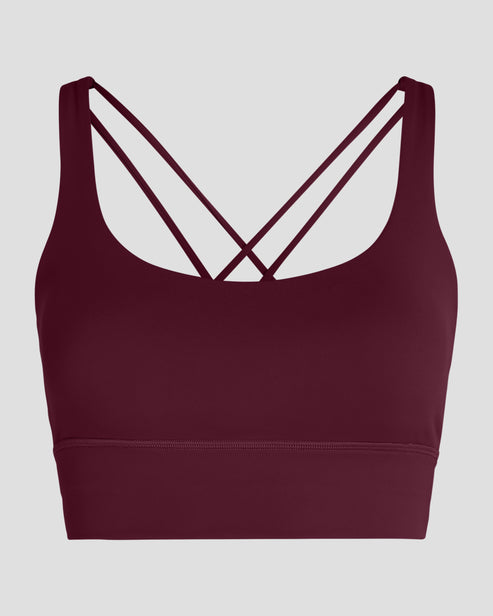YO-GAYA Cross Back Sports Bra – Medium Support – Burgundy – Breathable Fit