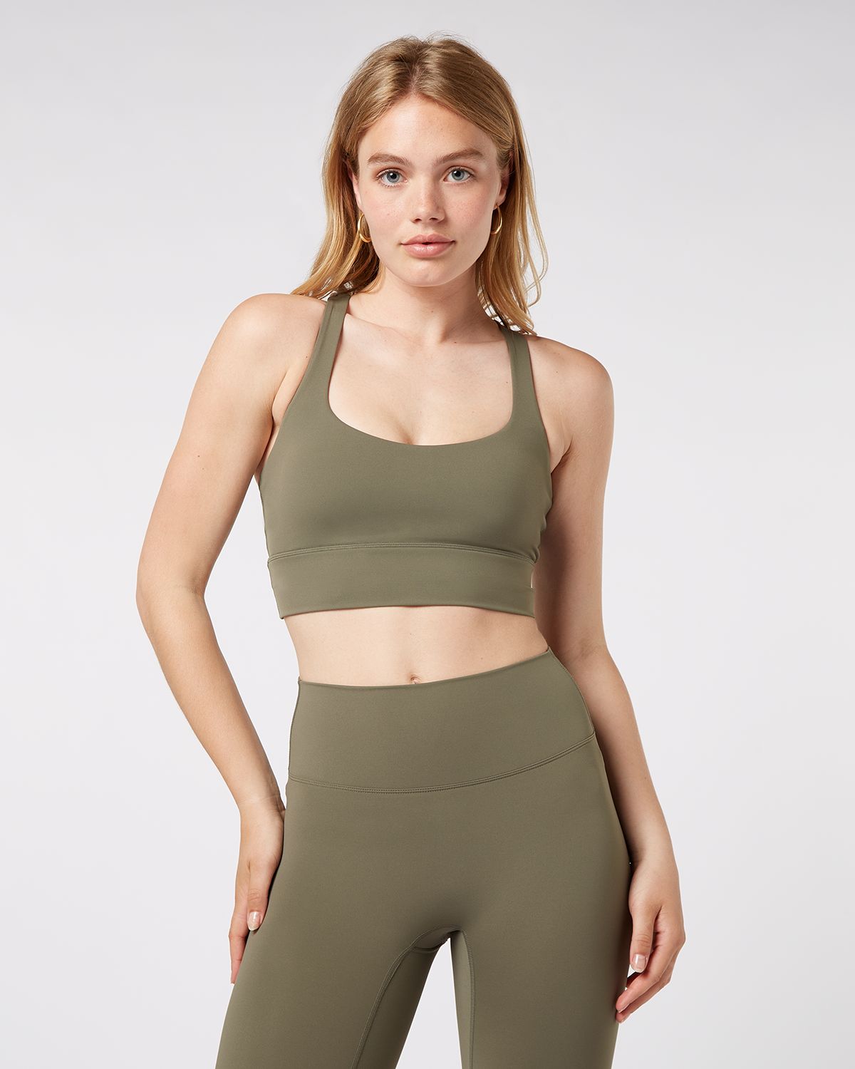 YO-GAYA Cross Back Sports Bra – Medium Support – Olive Green ...